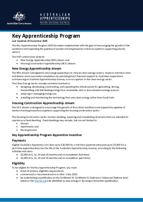 Key Apprenticeship Program Factsheet - Department of Employment and ...